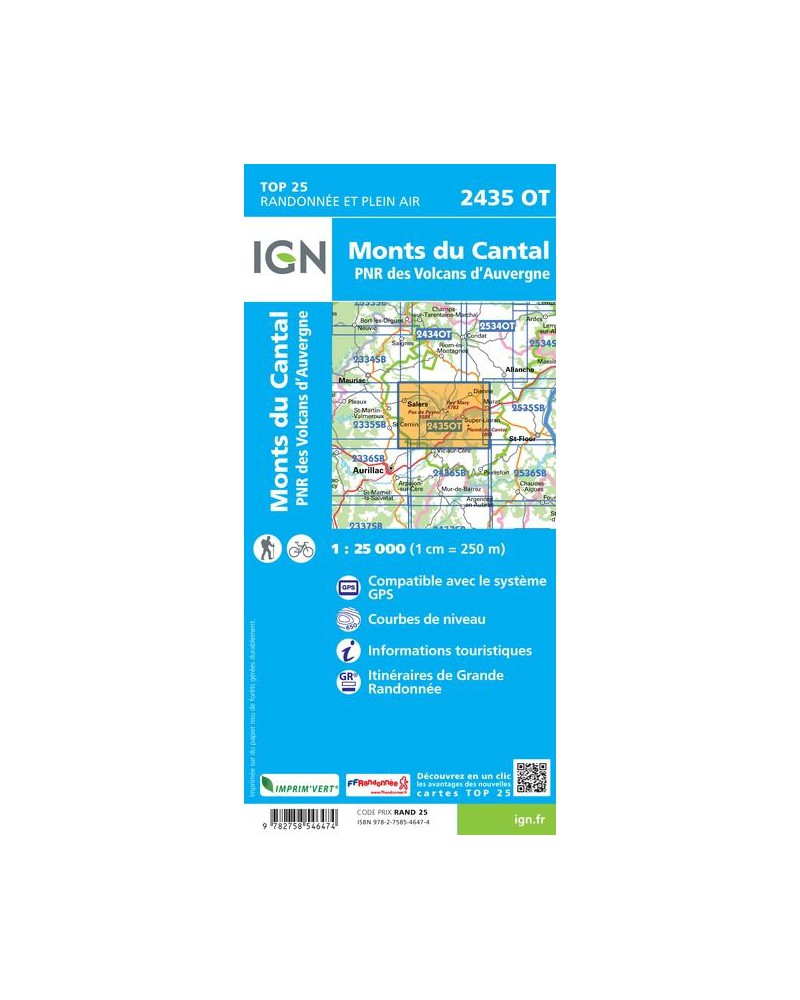 Carte IGN 1:25000 "Les Monts du Cantal" 2435OT | NATURE ET SPORTS